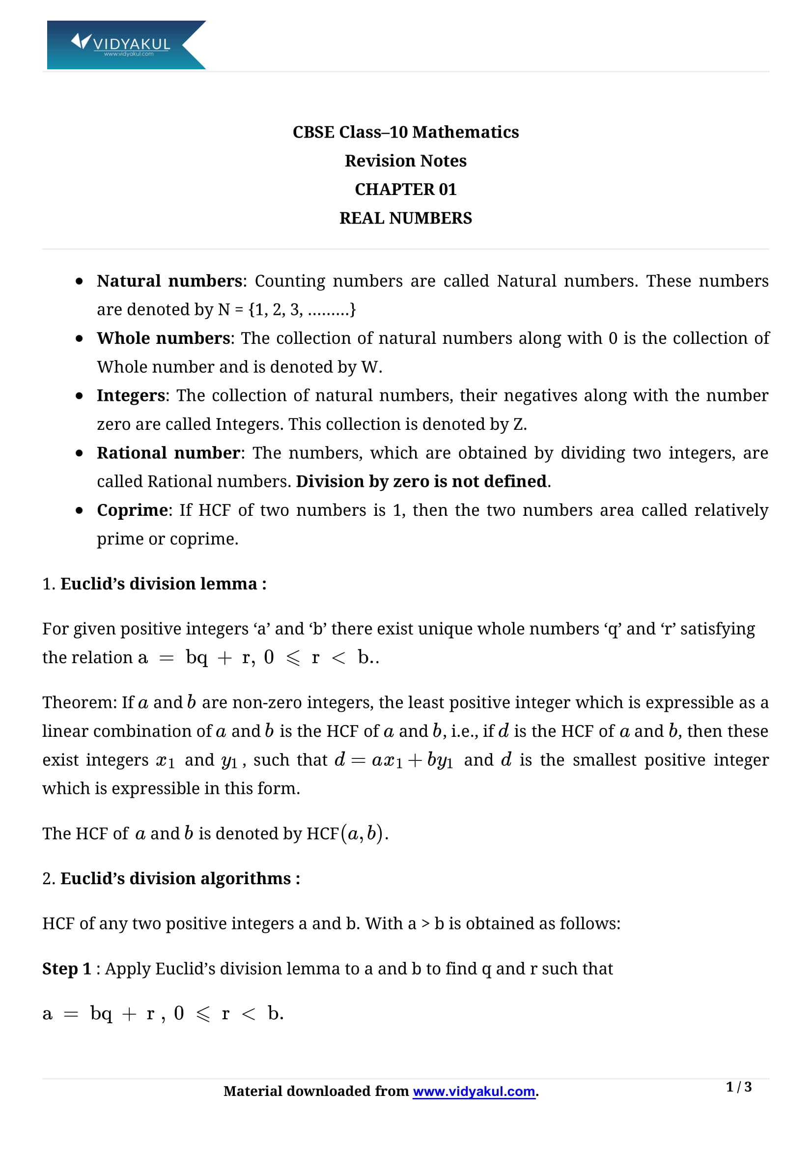 Class 10th Math Real Numbers NCERT Notes CBSE 2023