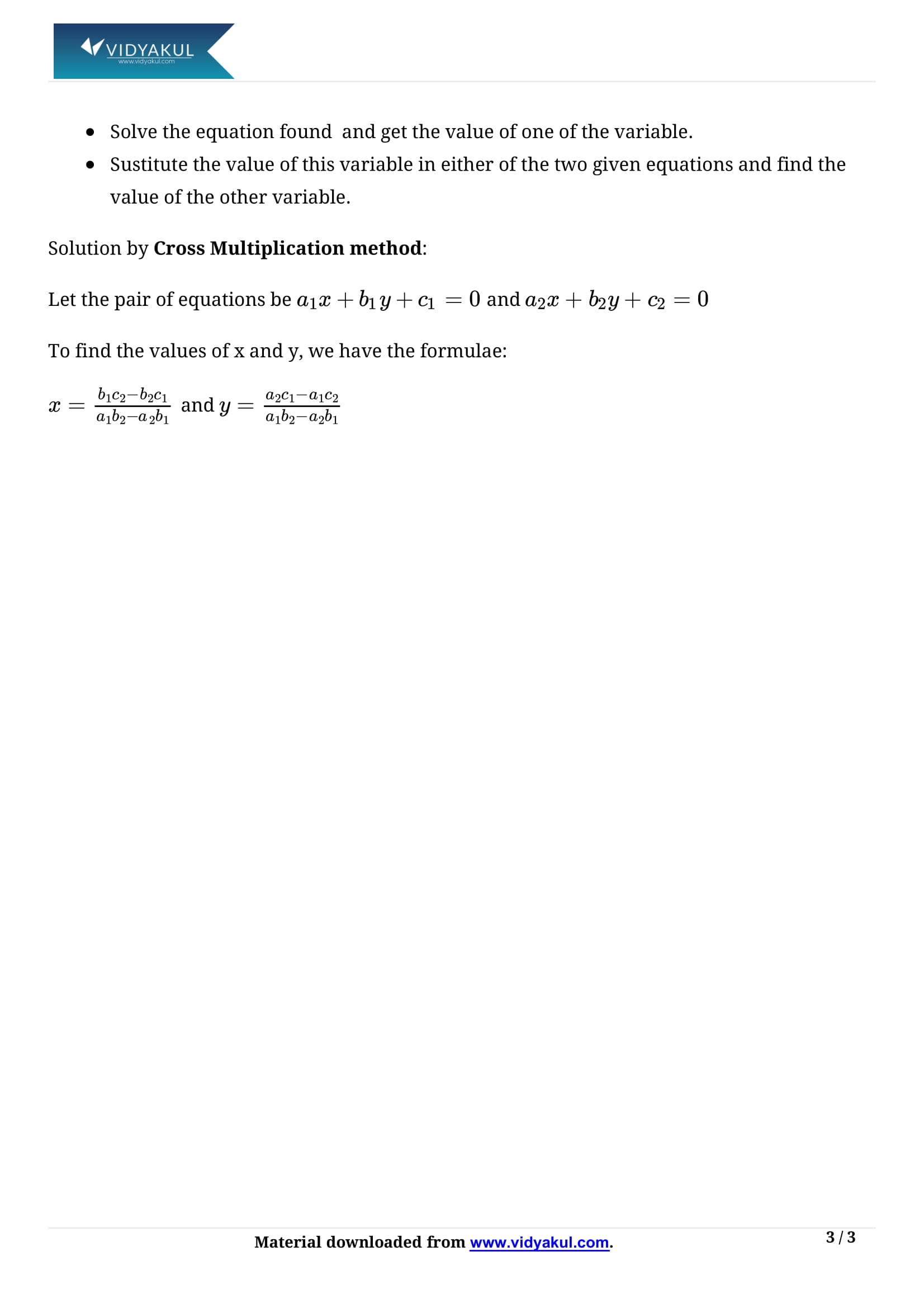 Class 10th Math Pair Of Liner Equations In Two Variables Ncert Notes