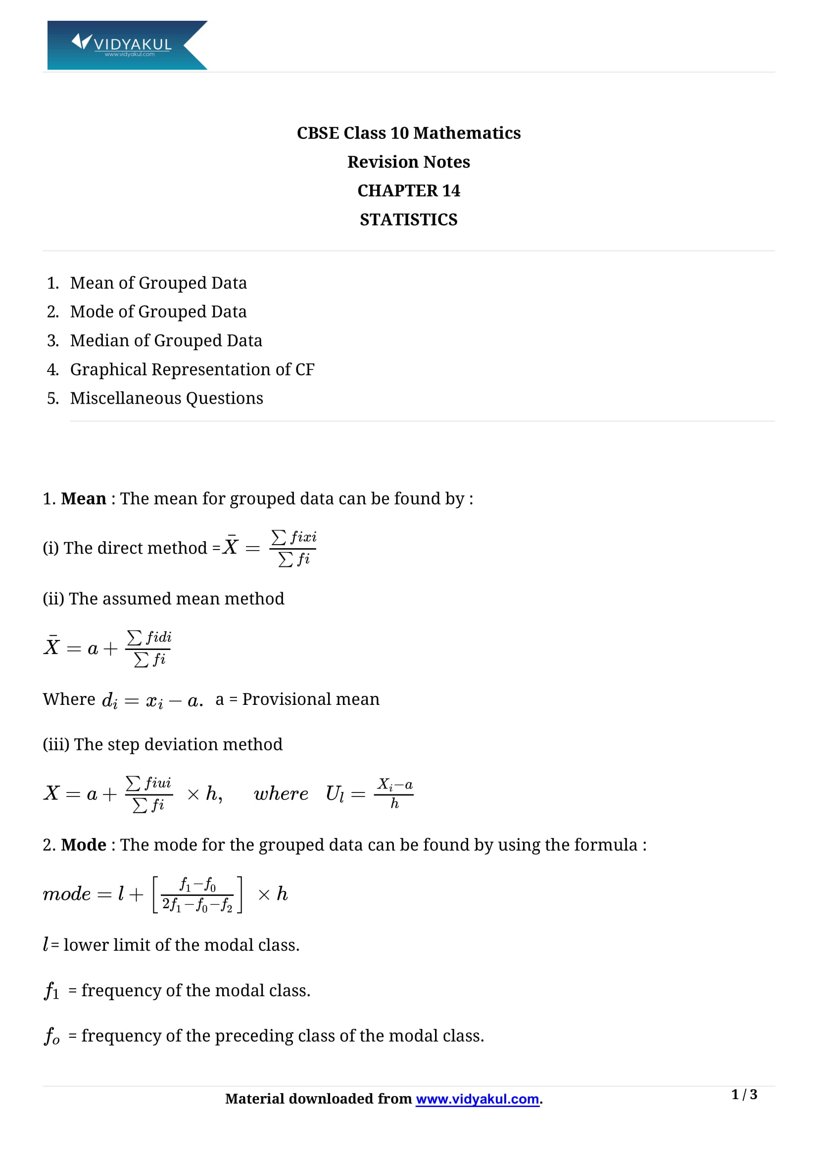PDF T l charger All Formulas Of Statistics Class 10th Gratuit PDF