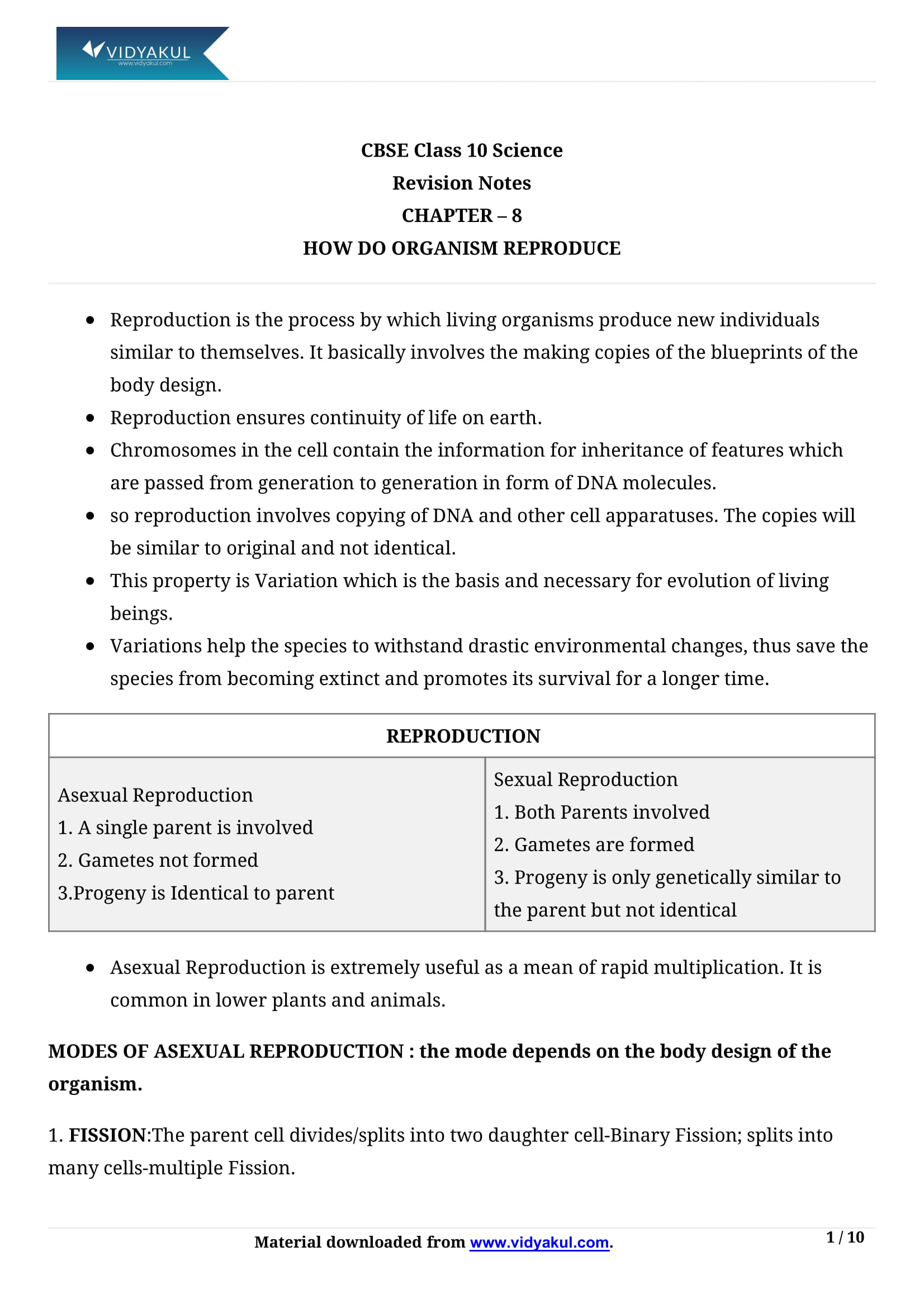 Class 10th Science How Do Organisms Reproduce NCERT Notes CBSE 2023 Class 10th Science How Do Organisms Reproduce NCERT Notes CBSE 2023