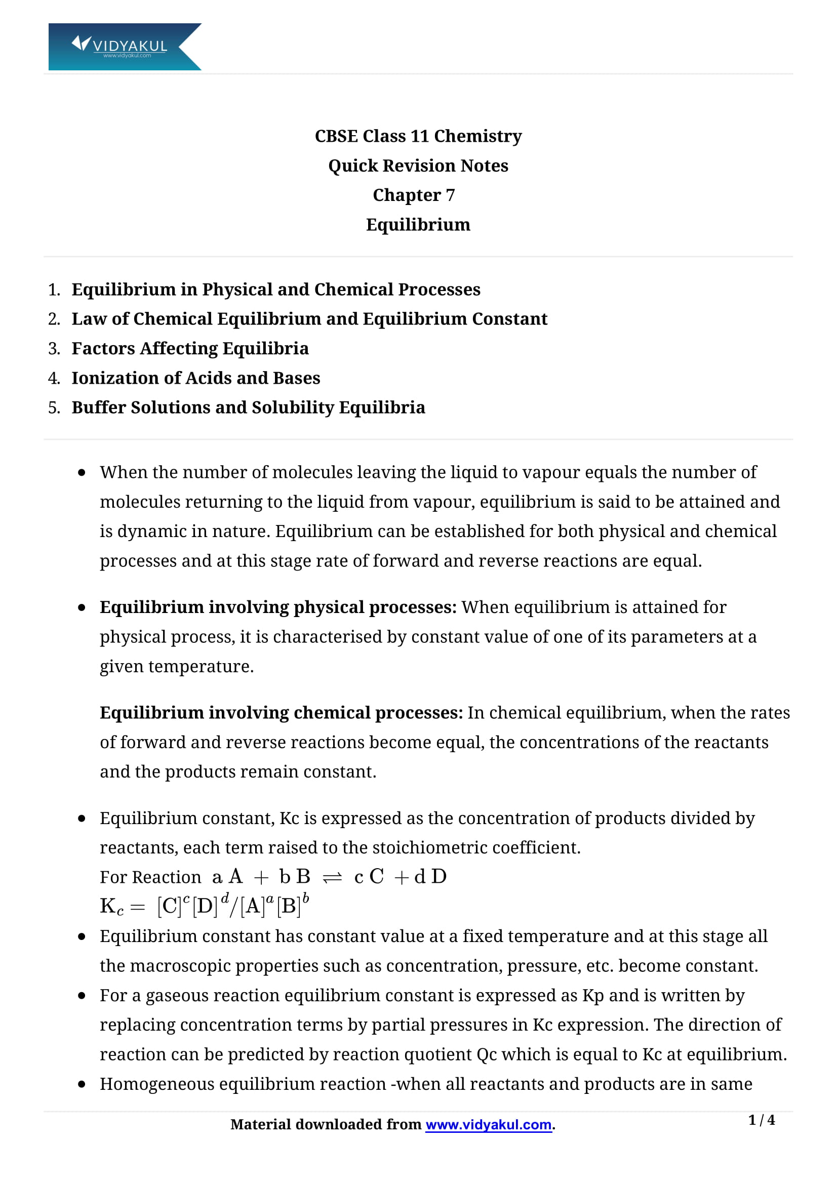 Class 10 Notes Chemistry Chemical Equilibrium Notes Notes