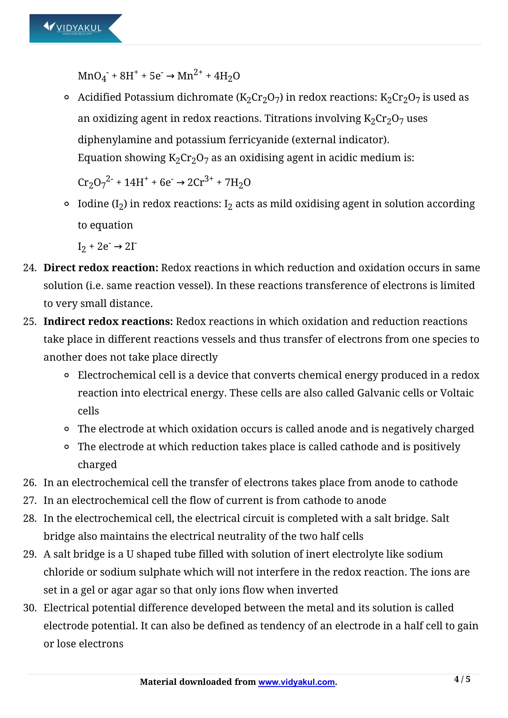 Redox Reactions Class 11 Notes Vidyakul