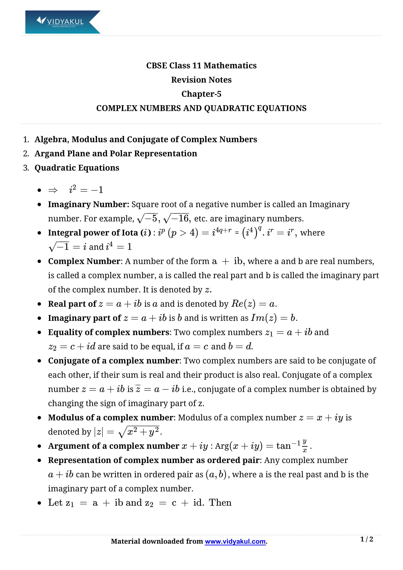Complex Numbers Pdf Notes Complex Numbers Pdf Notes