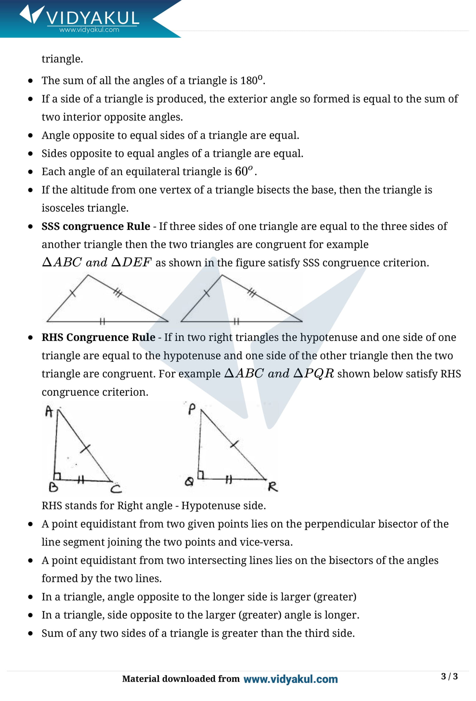 Class 9th Math Triangles NCERT Notes CBSE 2023
