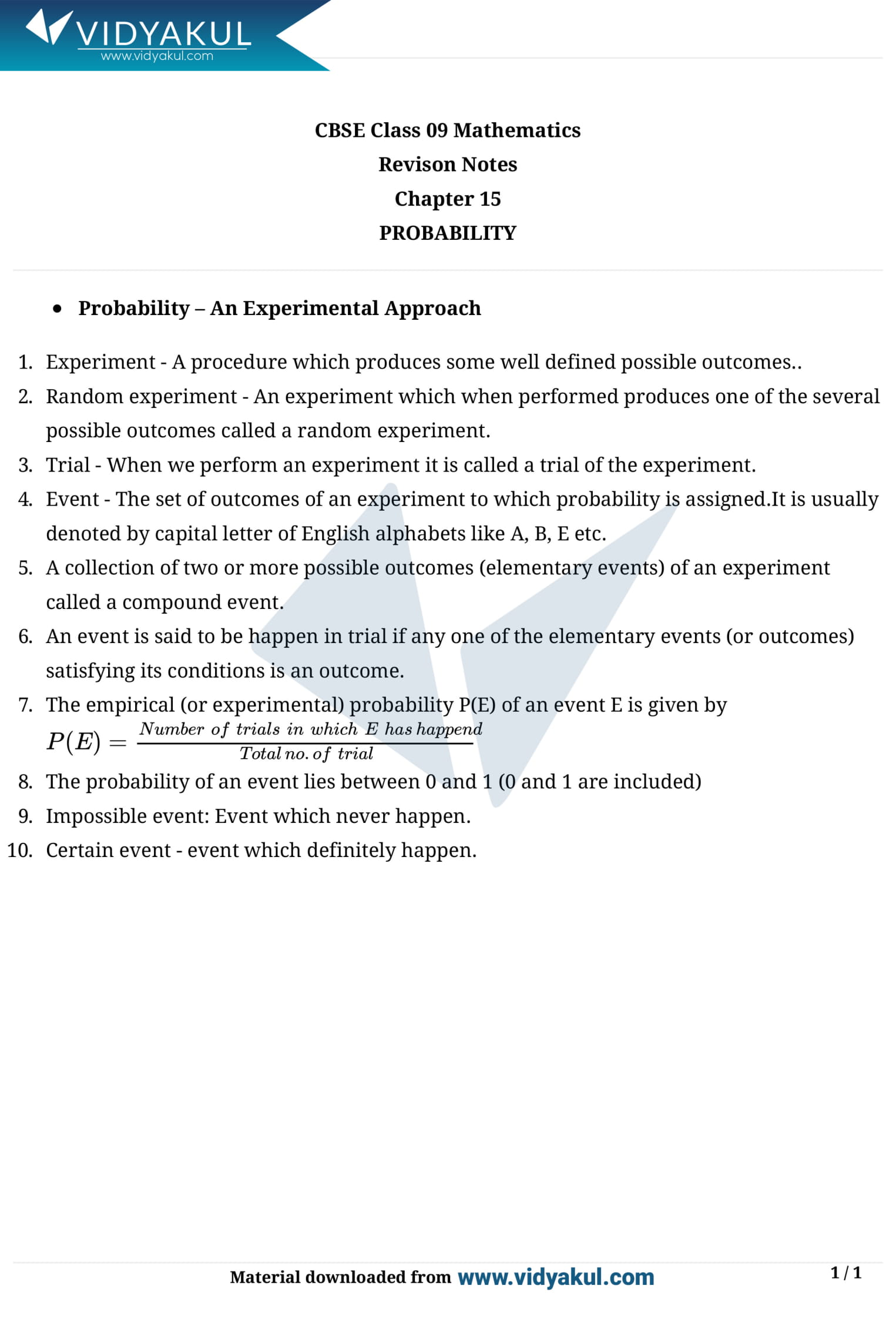 Class 9th Math Probabality NCERT Notes CBSE 2023 Class 9th Math Probabality NCERT Notes CBSE 2023