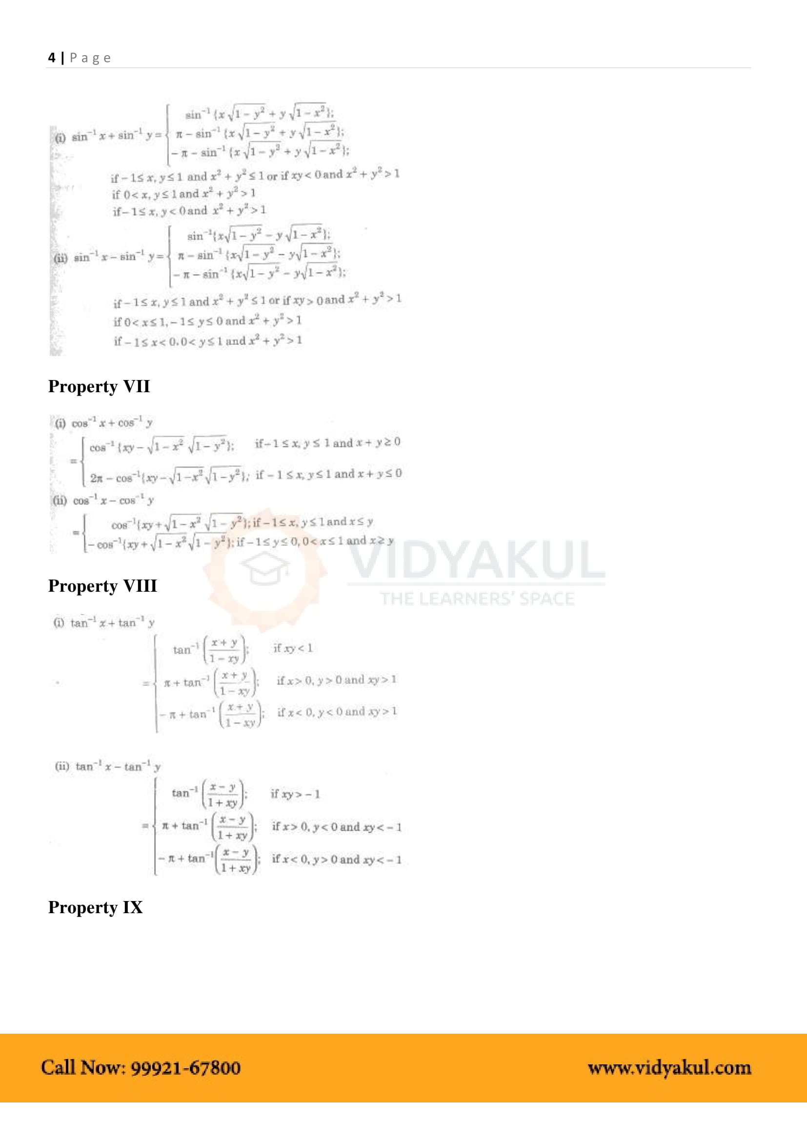 Class 12th Math Inverse Trigonometric Functions Formulas Cbse 2023