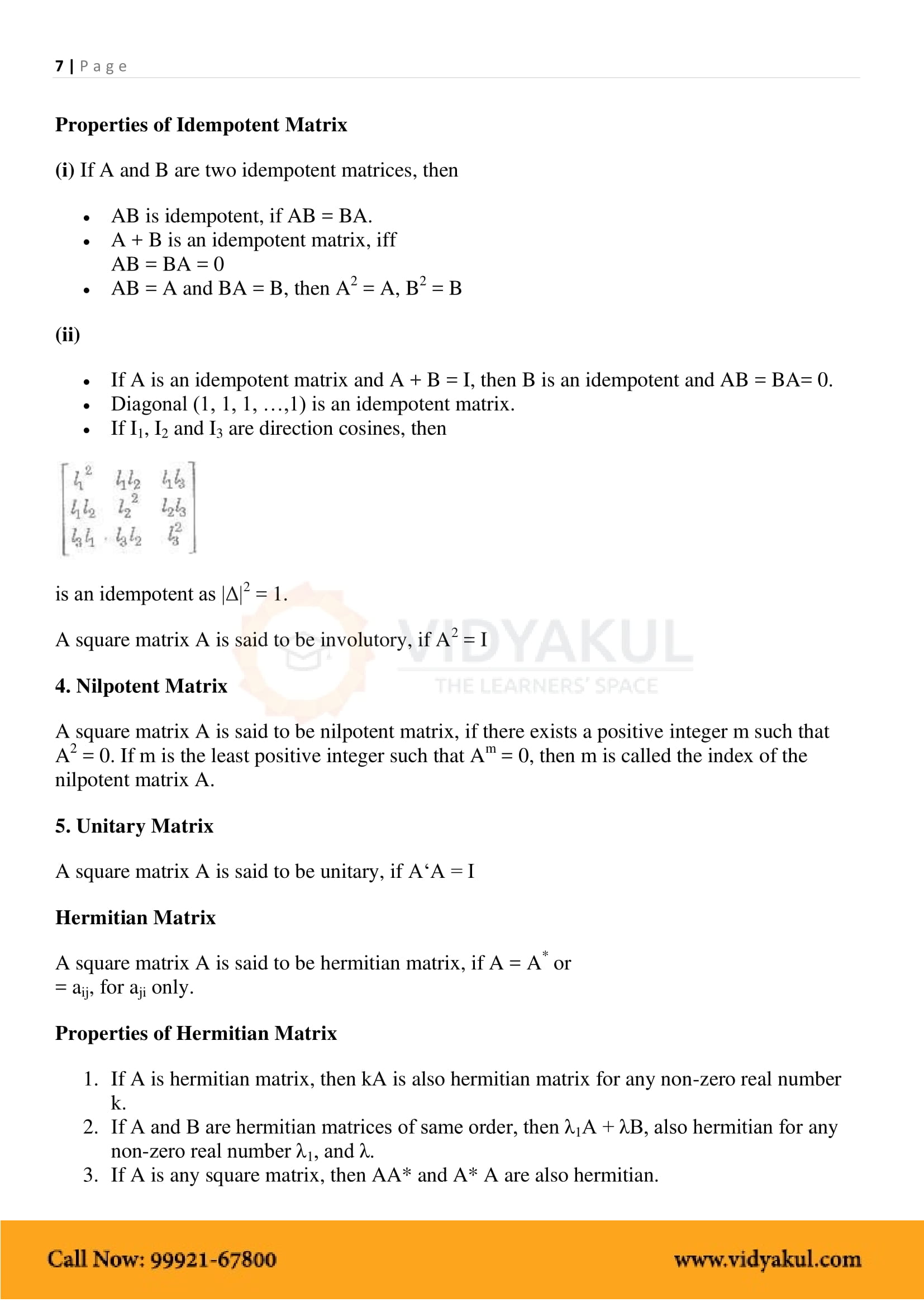 Class 12th Math Matrices Formulas CBSE 2023