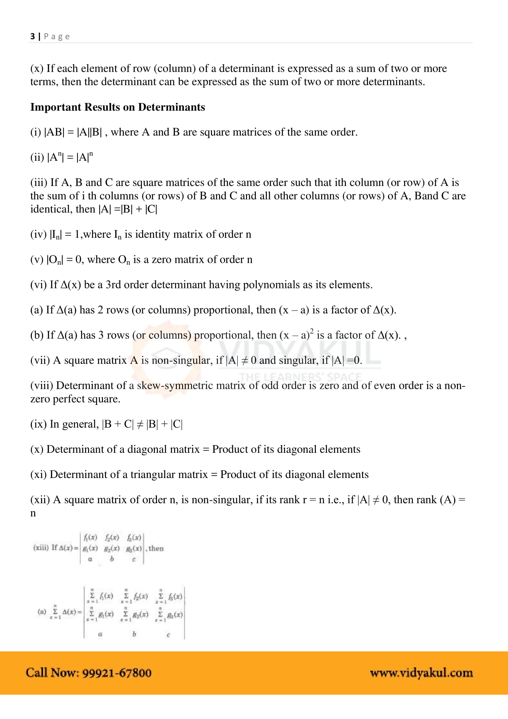 Class 12th Math Determinants Formulas CBSE 2023
