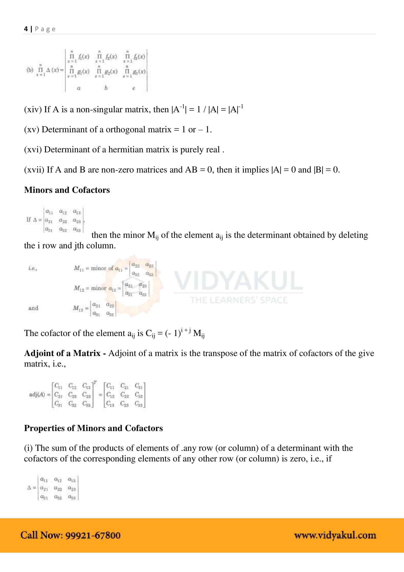 Class 12th Math Determinants Formulas CBSE 2023