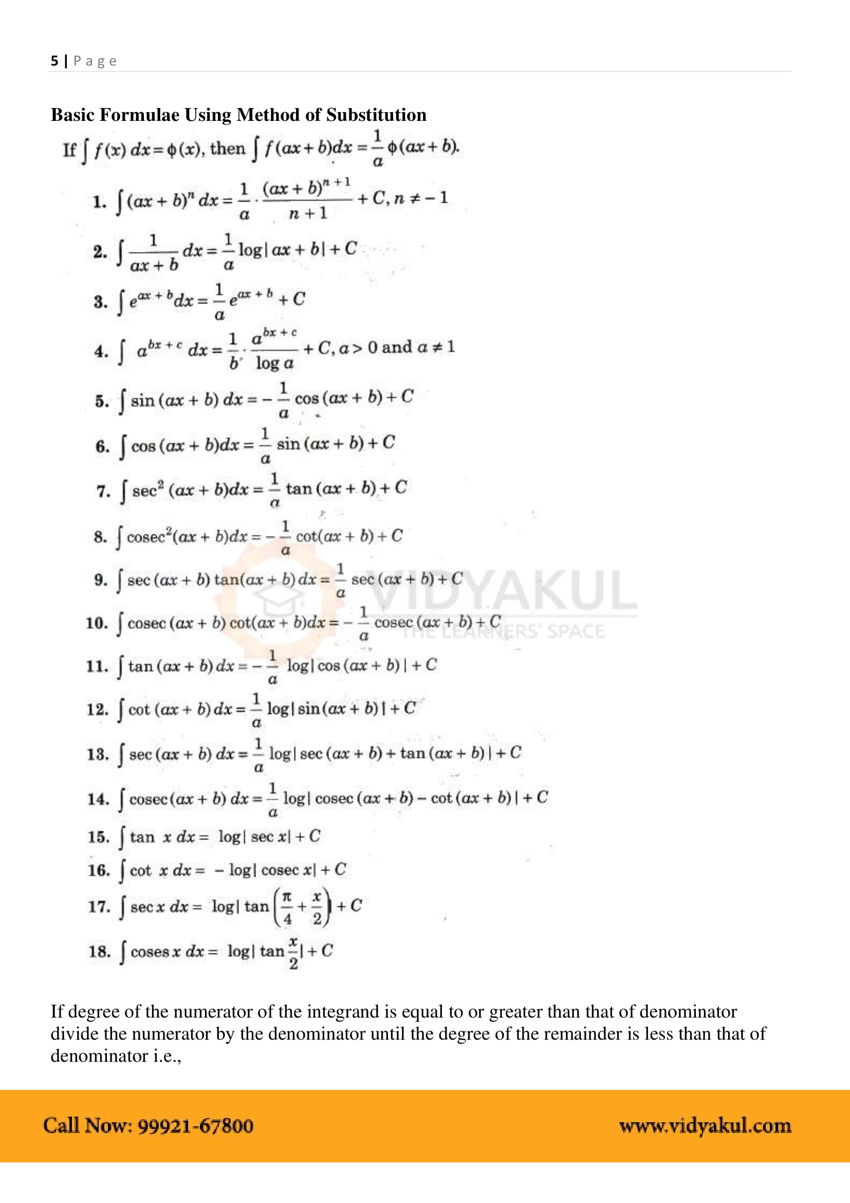 Class 12th Math Integrals Formulas CBSE 2023 Vidyakul