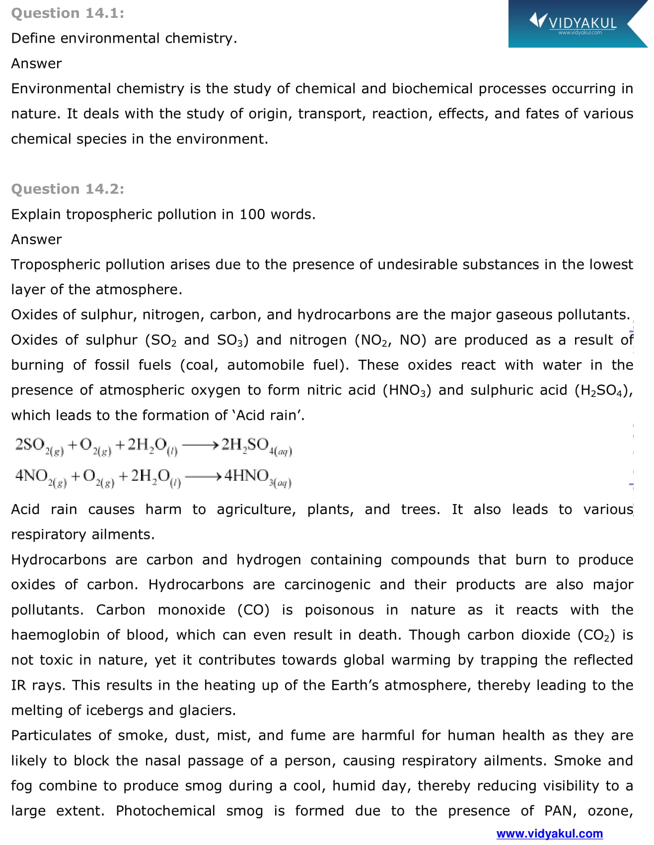Class 11th Chemistry Environment Chemistry NCERT Solution CBSE 2023 Class 11th Chemistry Environment Chemistry NCERT Solution CBSE 2023