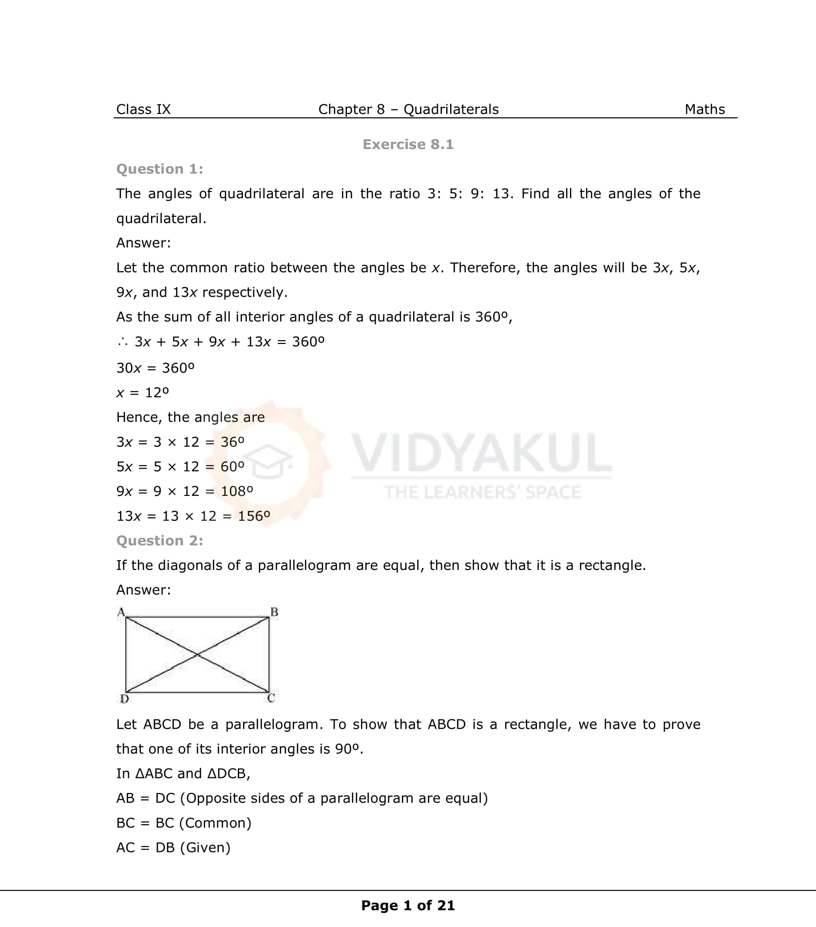 Class 9th Math Quadrilaterals NCERT Solution CBSE 2023 Class 9th Math Quadrilaterals NCERT Solution CBSE 2023